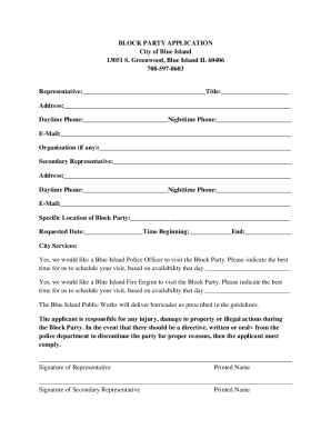 Fillable Online BLOCK PARTY REQUEST PACKET - blueisland.org Fax Email ...