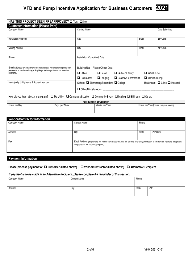 Fillable Online Fillable Online VFD and Pump Incentive Application for ...