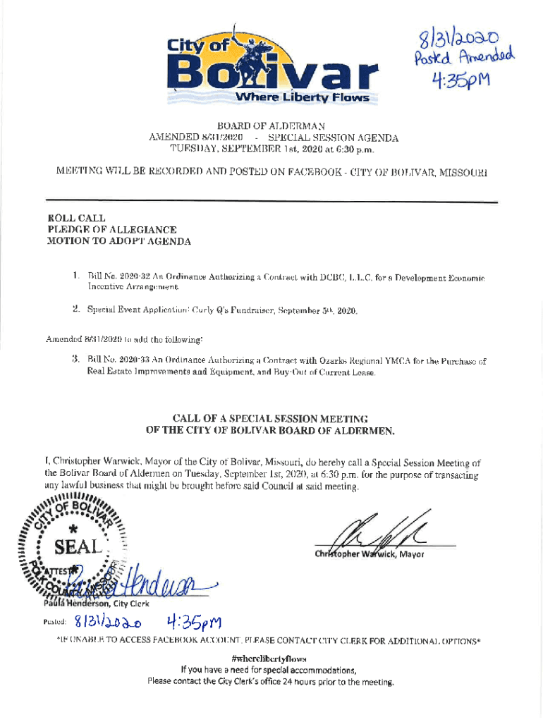 Fillable Online bolivar mo ORDINANCE NO. AN ORDINANCE AUTHORIZING THE EXECUTION AND ... Fax ...