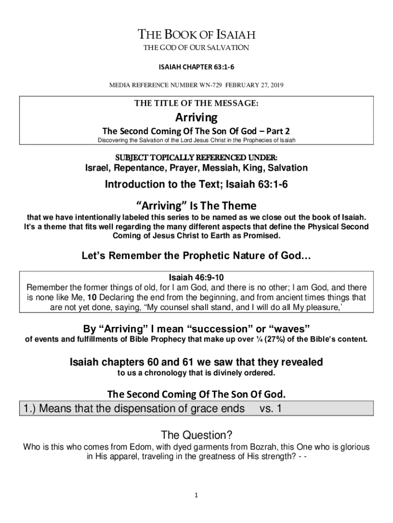 Fillable Online Isaiah 63 ISV - Gods Day of Vengeance - Who is - Bible ...