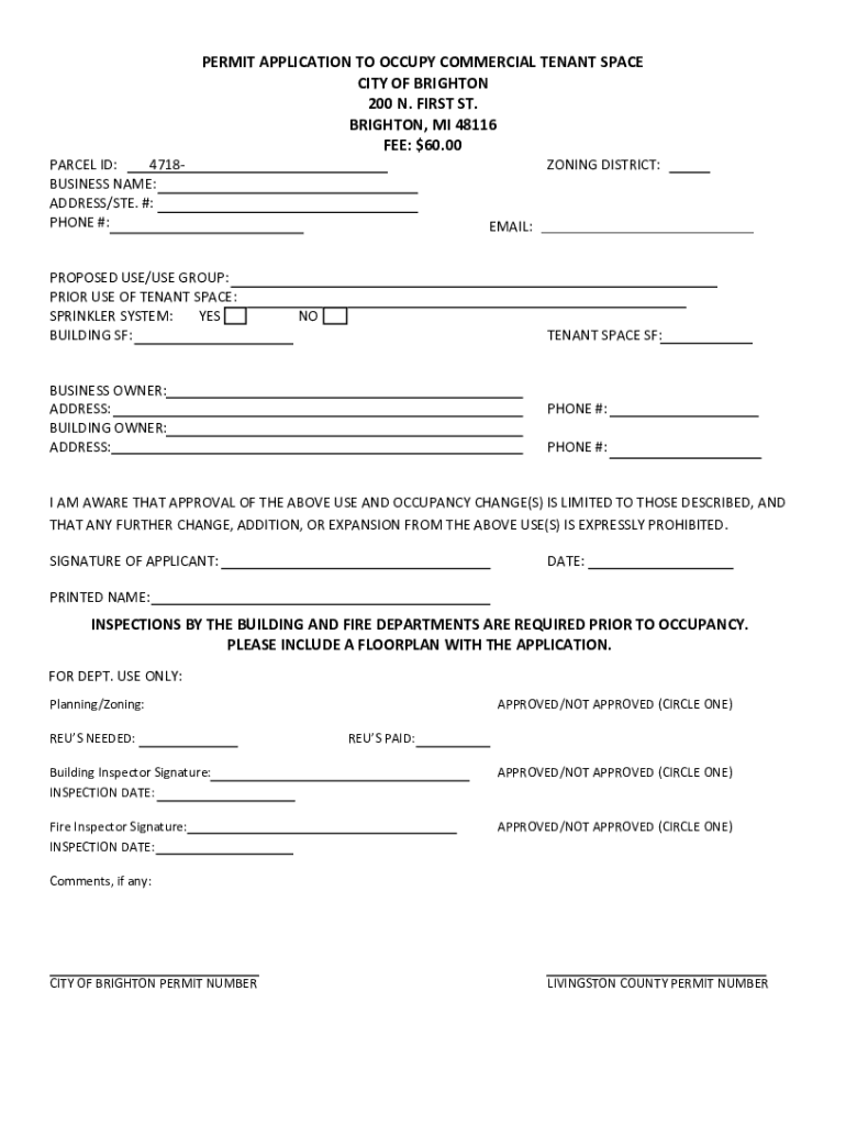 MI Permit Application to Occupy Commercial Space Form - Fill Online ...