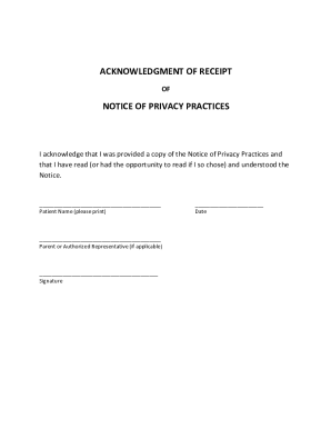 Fillable Online ACKNOWLEDGMENT OF RECEIPT OF NOTICE OF PRIVACY ...