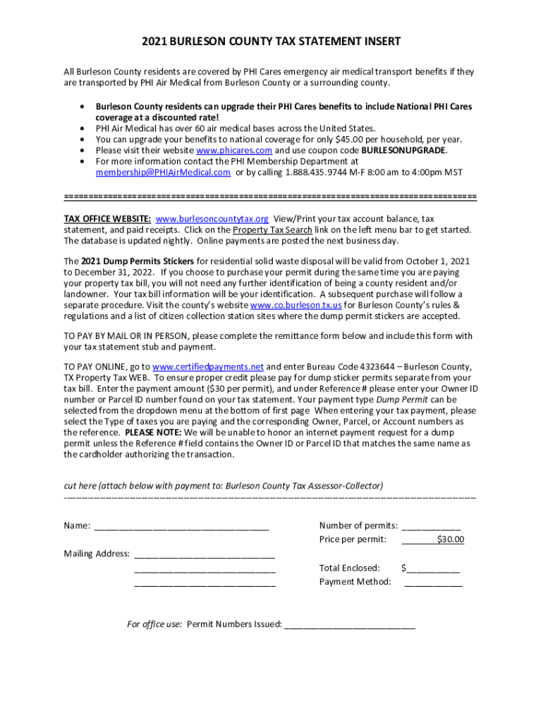 Fillable Online 2021 BURLESON COUNTY TAX STATEMENT INSERT Fax Email ...