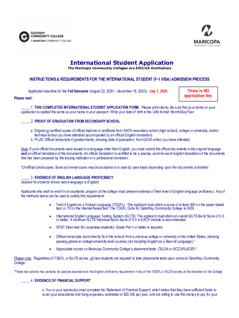 Fillable Online International Student Application - pc.maricopa.edu Fax Email Print - pdfFiller