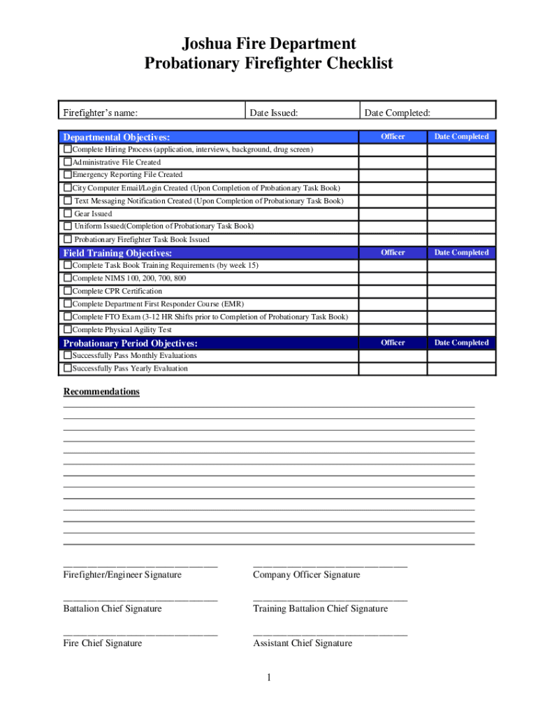 Fillable Online Firefighters Assigned to City of Joshua Fire Department ...