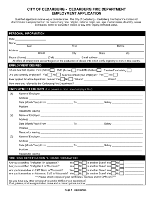 WI Fire Department Volunteer Membership Application - Cedarburg City ...
