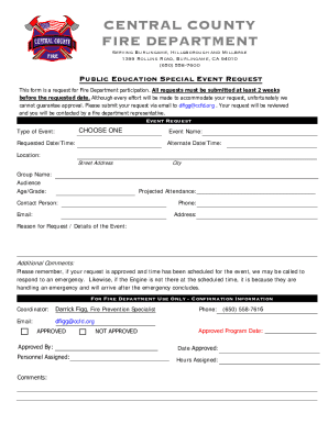 Fillable Online Public Education Special Event Request - Central County ...