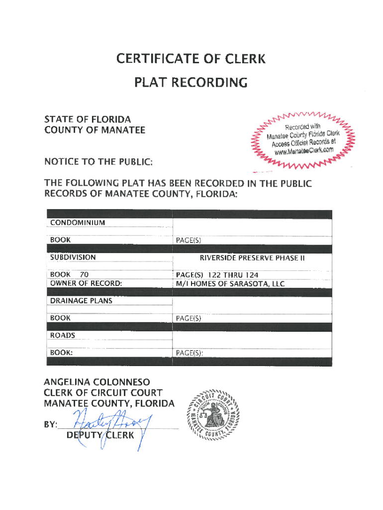 Fillable Online PLAT RECORDING. RIVERSIDE PRESERVE PHASE II Fax Email ...