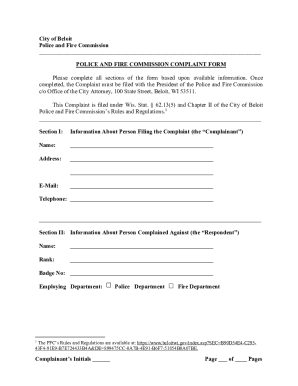 Fillable Online POLICE AND FIRE COMMISSION COMPLAINT FORM - Beloit ...