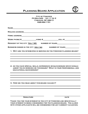 Fillable Online Planning Board Application - City of Conover Fax Email ...