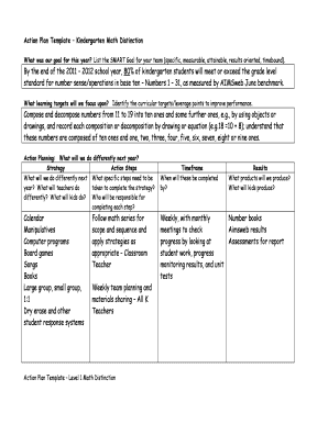 Fillable Online Action Plan Template Kindergarten Math Distinction Fax ...