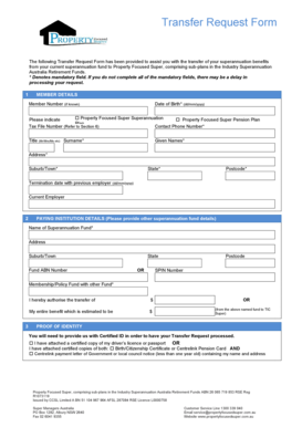 Fillable Online Transfer Request Form - Property Focused Super Fax ...
