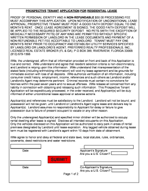 Fillable Online Prospective tenant application for residential lease ...