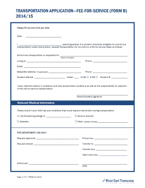 Fillable Online TRANSPORTATION APPLICATION FEE-FOR-SERVICE (FORM B ...