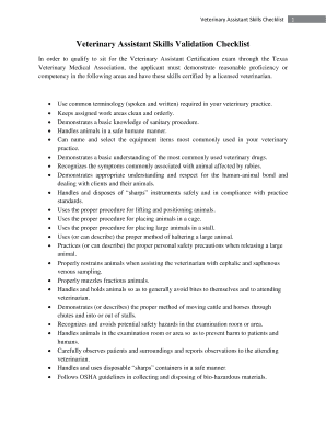 Fillable Online Veterinary Assistant Skills Checklist Fax Email Print ...