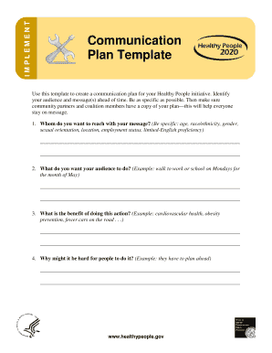 Fillable Online Use this template to create a communication plan for ...