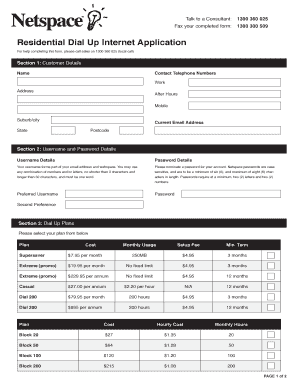 Fillable Online netspace net Residential Dial Up Internet bApplicationb ...