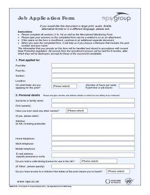 Fillable Online nps co Job Application Form - NPS Group Fax Email Print ...