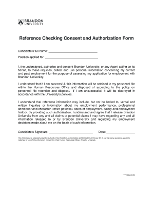 Fillable Online Reference Checking Consent and Authorization Form Fax ...