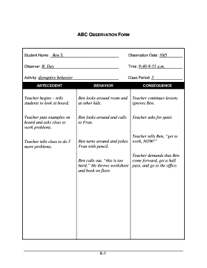 Fillable Online spannj ABC OBSERVATION FORM ANTECEDENT BEHAVIOR... Fax ...