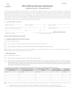 Fillable Online Dependent Verification Worksheet - Belmont College Fax Email Print - pdfFiller
