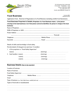 Fillable Online Application Form - Renewal of a Food Business Fax Email ...