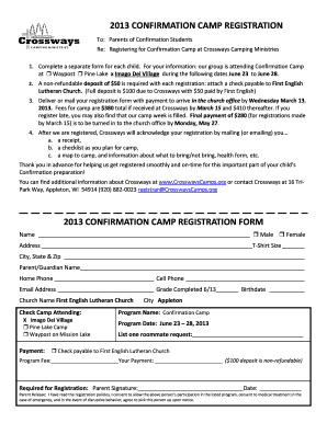 Fillable Online 2013 confirmation camp registration 2013 confirmation camp ... Fax Email Print ...
