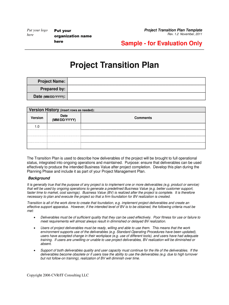 Fillable Online Project Transition Plan Template Fax Email Print ...