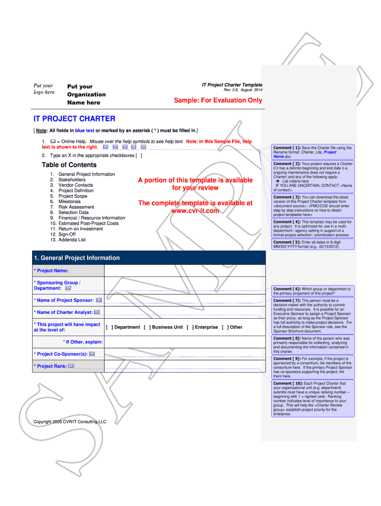Fillable Online IT Project Charter Template Fax Email Print - pdfFiller