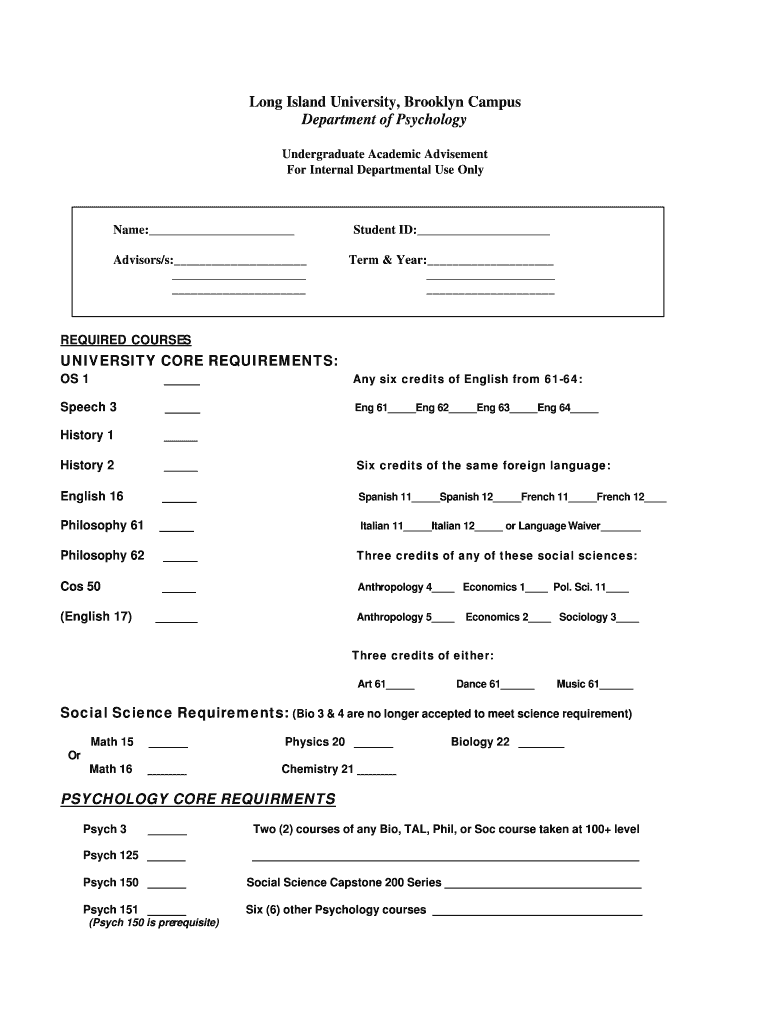 Fillable Online www2 brooklyn liu Long Island University, Brooklyn ...