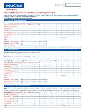 Fillable Online Proposal Form for Reliance Traditional Group Employee ...