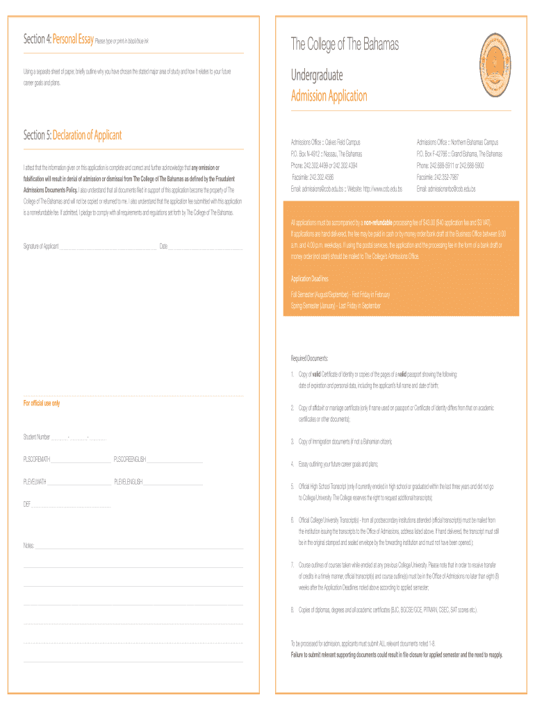 Fillable Online cob edu COB Student Application - College of The ...