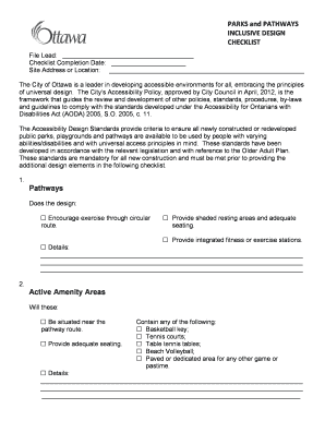 Fillable Online PARKS and PATHWAYS INCLUSIVE DESIGN CHECKLIST Fax Email ...