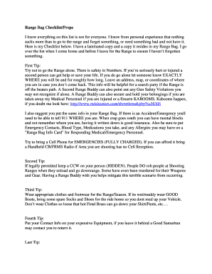 Fillable Online Range Bag Checklist/Preps Fax Email Print - pdfFiller