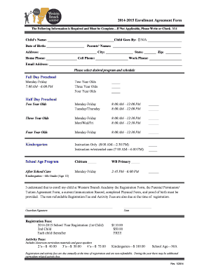 Fillable Online 2014 2015 Enrollment Agreement Form Fax Email Print - pdfFiller