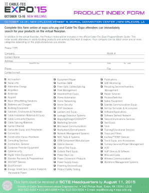Fillable Online scte PRODUCT INDEX FORM Fax Email Print - pdfFiller