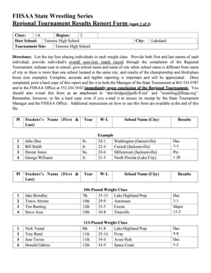 Fillable Online fhsaa FHSAA State Wrestling Series Regional Tournament ...
