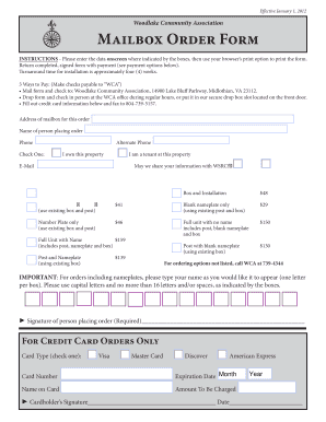 Fillable Online Woodlake Community Association Mailbox Order Form Fax ...