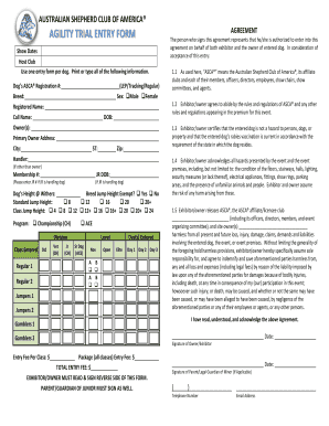 Fillable Online asca AUSTRALIAN SHEPHERD CLUB OF AMERICA AGILITY TRIAL ...