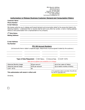 Fillable Online Authorization bFormb - PPL Electric Utilities Fax Email ...