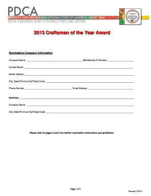 Fillable Online pdca 2013 Craftsman of the Year Nomination and ...