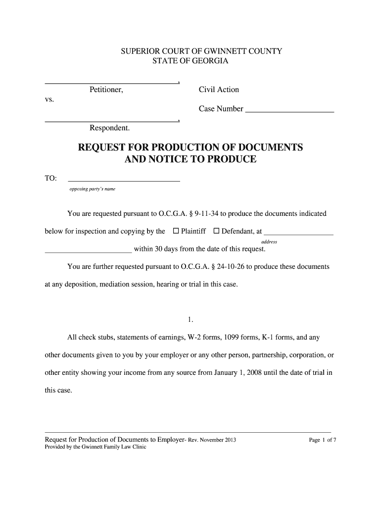 Re For Production Of Documents Sample Georgia Fill And Sign