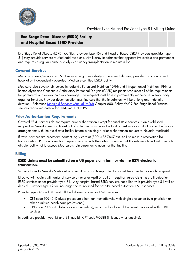 Fillable Online Provider Type 45 and Provider Type 81 Billing Guide Fax ...