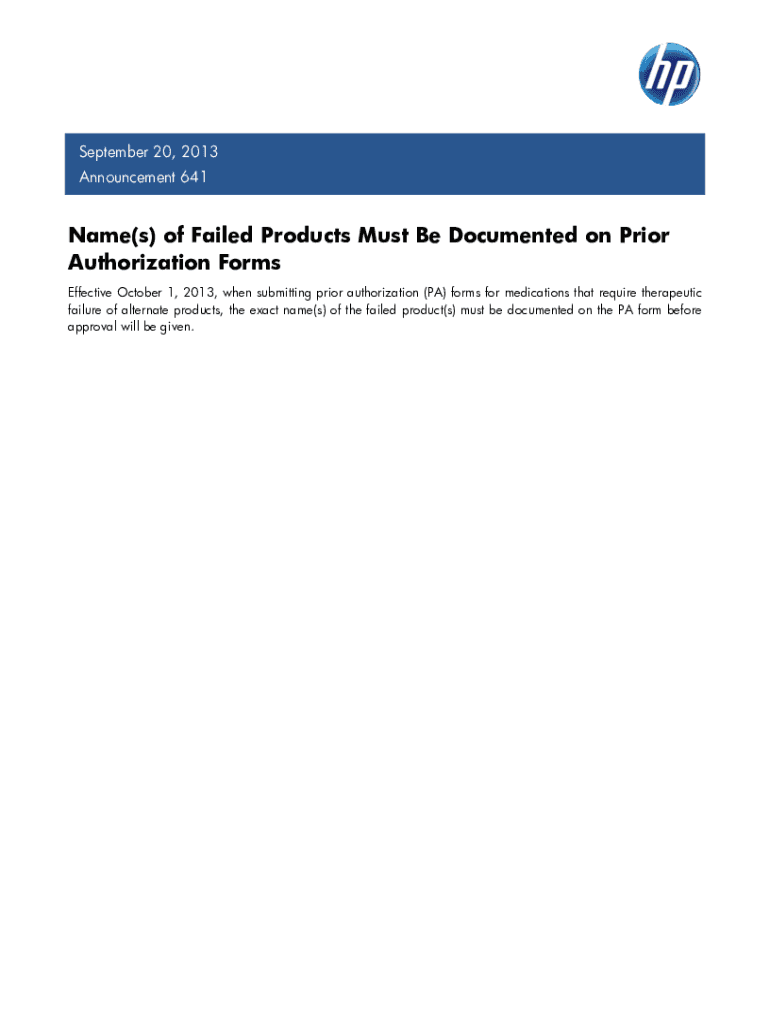 Fillable Online of Failed Products Must Be Documented on Prior ...