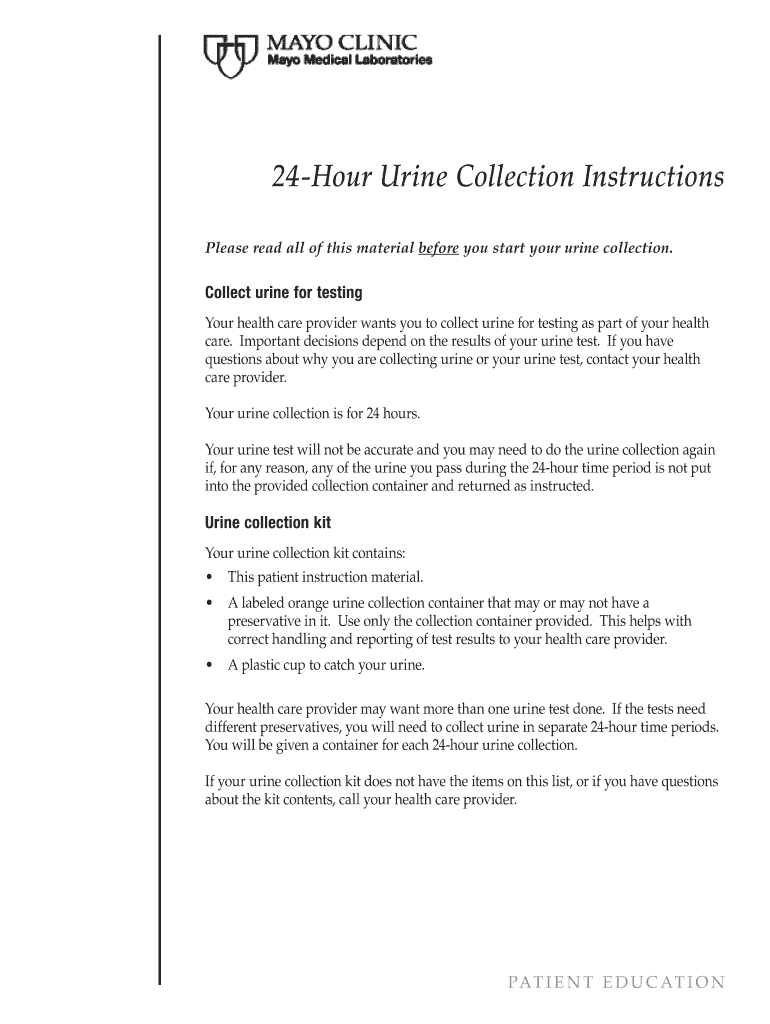 Fillable Online 24-Hour Urine Collection Instructions Fax Email Print - pdfFiller
