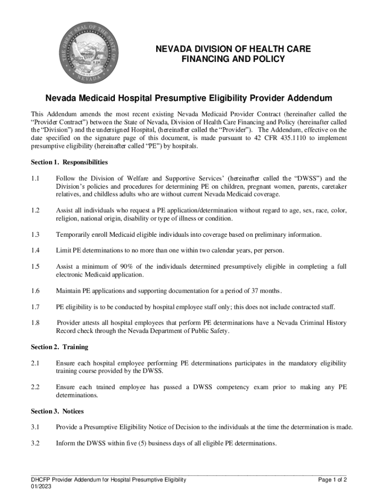 Fillable Online Hospital Presumptive Eligibility - DHCFP - State of ...