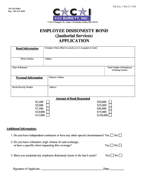 Fillable Online Janitorial Services APPLICATION - CCI surety inc Fax ...