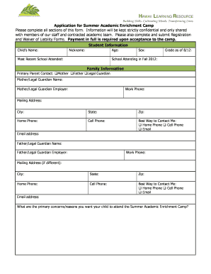 Fillable Online hawaiilearningresource HAWAII LEARNING RESOURCE ...