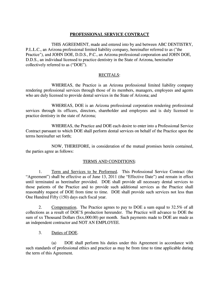 Fillable Online perio PROFESSIONAL SERVICE CONTRACT THIS AGREEMENT made ...