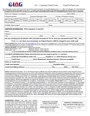 Fillable Online IAG - Customer Order Form VisasToChina.com ...